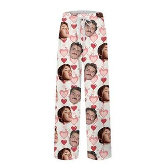 Generic Pantalon de pyjama personnalis&eacute; pour homme et femme, cadeau personnalis&eacute; pour couples, papa, maman, famille, amis, 3 past&egrave;que rouge, S