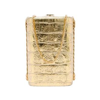 Chanel Pre-owned Gepr&auml;gte Metallic Leder Kiss Lock Umh&auml;ngetasche - - Pre-owned - Damen - Gelb - ONE SIZE