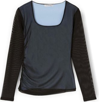 Motivi Femme, Blouses et Chemises, Bleu, Taille: 36 FR Top en tulle et jersey