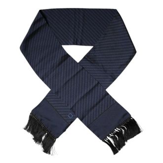 Dolce & Gabbana Homme, Accessoires, Bleu, Taille: ONE Size &Eacute;charpe Fantaisie Bleu Fonc&eacute; &agrave; Franges