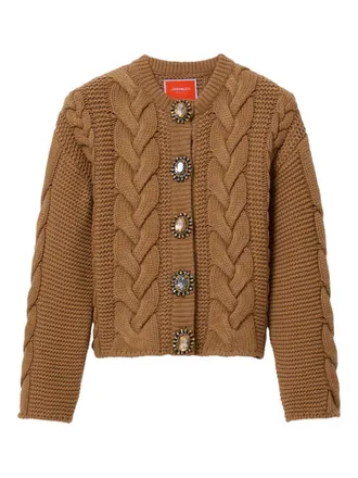 La DoubleJ Womens Cardigan Cable Knit Brown Wool Cardigans Sweater