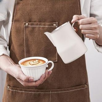 Generic Mousseur à lait en acier inoxydable 304 avec double poignée incurvée et design turbine, bec pointu pour latte art détaillé, convient pour les amateurs