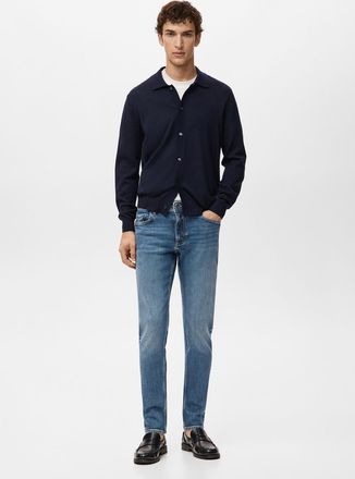 Mango Slim Fit-Jeans Jan im Used-Look mit mittlerer Waschung mittelblau - Herren - 38 - MANGO MAN