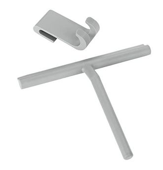 WENKO Badezimmer Wischer Mola, Duschabzieher aus Edelstahl ummantelt mit Silikon, inklusive Halterung aus Silikon, 21 x 24,5 x 4 cm, Grau