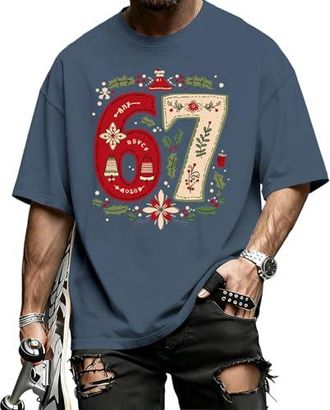 Generic 6 7 Chemises - T-shirt graphique de No&euml;l surdimensionn&eacute; col rond d&eacute;contract&eacute; basique tendance T-shirt vacances au quotidien vacances, noir fonc&eacute;, 3XL
