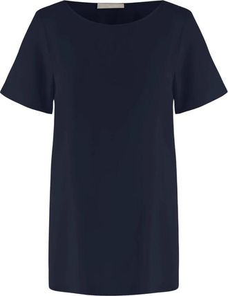 Allude Femme, Tops, Bleu, Taille: 38 FR T-shirt en soie stretch Col rond Manches courtes