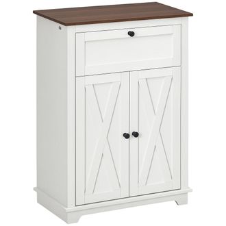 HOMCOM Multi-Ordner Buffetm&ouml;bel 2 T&uuml;ren mit verstellbarem Regal 1 Schublade, Landhausstil, Abm. 60B x 30T x 87,5H cm, Schlafzimmer, Wohnzimmer, wei&szlig;