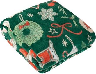 furn. Duvet Day Festive Treats Überwurf - Festliche Weihnachts-Fleecedecke mit Lebkuchen- und Süßigkeiten-Aufdruck (Smaragd - 130x150cm)