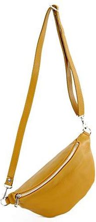 modamoda.de T211 - ital. Sac banane sac banane poche poitrine taille moyenne en cuir souple, jaune moutarde, s