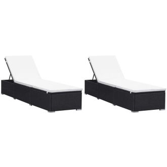 vidaXL vidaXL Sonnenliegen mit Auflage 2 Stk. Poly Rattan Schwarz