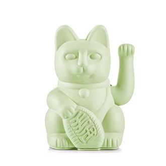 Donkey Lucky Cat Light Green - hellgrüne Winkekatze, japanische Maneki Neko Deko-Katze, 15 cm groß