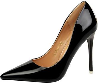 Generic Escarpins Femmes &agrave; Bout Pointu avec Finition Effet m&eacute;tallis&eacute; entr&eacute;e Facile Parfaits pour soir&eacute;es &eacute;l&eacute;gantes et Sorties,Noir,35 EU