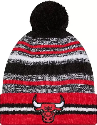 New Era Chicago Bulls Sideline Sport Strickm&uuml;tze mit B&uuml;ndchen, rot gestreift, NBA Cheer Cuff Knit Cap