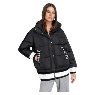 Ga&euml;lle Paris Femme, Vestes, Noir, Taille: 36 FR Doudoune &agrave; Manches Longues avec Capuche et Inserts en Maille