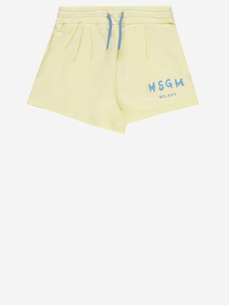 Msgm Kids Shorts Cotton Logo Yellow