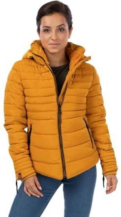 Marikoo B354 Veste dhiver matelass&eacute;e pour femme Col montant Fourrure chaude doubl&eacute;e, jaune, S