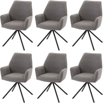 Hhg [NEUWERTIG] 6er-Set Esszimmerstuhl HHG-490, K&uuml;chenstuhl Stuhl Armlehne, drehbar Auto-Position, Stoff Boucl&eacute; &Ouml;ko-Tex MVG hellgrau