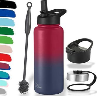 Milu Bouteille en acier inoxydable 500ml, 750ml, 1l (+3 couvercles) - Bouteille thermo avec paille, bouteille deau, pour boissons chaudes, froides et gazeu