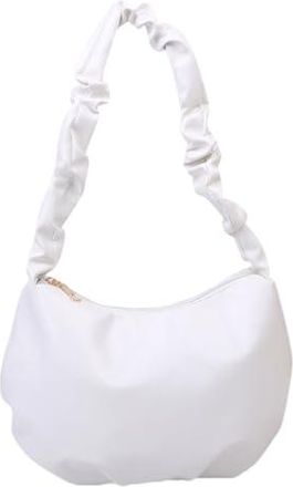 BESPORTBLE Mipcase Paquet &agrave; Main Bandouli&egrave;re Femme Mini en Cuir PU Blanc Paquet Fourre-Tout sous-Axillaire Pli&eacute; R&eacute;tro D&eacute;contract&eacute; pour Sorties et Usage Quotidien