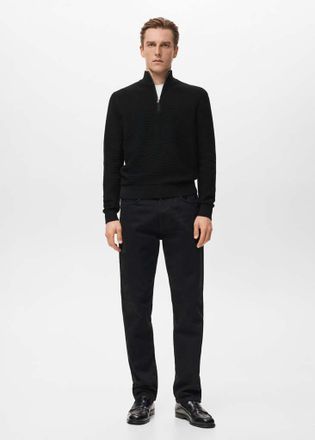 Mango Pull-over coton col zipp&eacute; noir - Homme - S - MANGO MAN