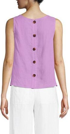 Lands End Leinentop mit Knopfleiste am Rücken, Damen, Größe:44-46 regular, Lila, Leinen, by Lands End