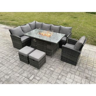 Fimous Outdoor Gartenm&ouml;bel-Set Hoher R&uuml;cken Ecksofa Gas Feuertisch Sets mit Sesseln 2 kleine Fu&szlig;hockern 9 Sitzer Dunkelgrau gemischt - Fimous