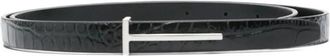 Tom Ford Homme, Accessoires, Noir, Taille: 110 CM Ceinture en Cuir de Crocodile avec Boucle en T