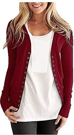 Generic Vestes pour femmes 2026 Solide Manches Longues Bouton Manteau Veste Tricot Mode Loose Color Cardigan, bordeaux, XL