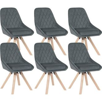Woltu 6er Set Esszimmerst&uuml;hle, Drehstuhl, K&uuml;chenstuhl drehbar, Polsterstuhl mit Samtbezug, Wohnzimmerstuhl, Design Stuhl, Beine aus Buchenholz, Dunkelgrau