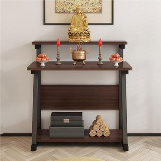 Generic Pooja-Tisch, moderner buddhistischer Altartisch f&uuml;r Meditation und Gebet, doppelst&ouml;ckiger Pooja-Schrank mit Stauraum f&uuml;r Wohnzimmer oder Hausaltar