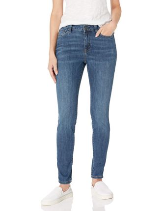 Amazon Essentials Damen Elastische Skinny-Jeans Mittelhoher Bund - Auslaufmodell, Mittlere Waschung, 38 Kurz
