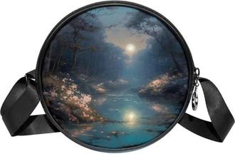 Generic Petit sac &agrave; bandouli&egrave;re Circle Beauty pour femme, petit sac &agrave; bandouli&egrave;re avec fermeture &eacute;clair, bretelles r&eacute;glables, sac &agrave; main rond d&eacute;contract&eacute; pour