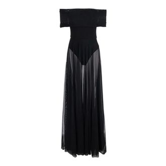 Norma Kamali Femme, Robes, Noir, Taille: 36 FR Robe longue &eacute;vas&eacute;e combin&eacute;e &agrave; col b&eacute;nitier sans manches