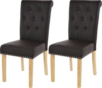 Mendler 2er-Set Esszimmerstuhl Chesterfield II, Stuhl K&uuml;chenstuhl, Nieten - Kunstleder, Coffee, helle Beine