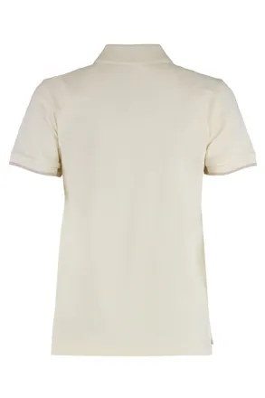 Moncler Womens Pique Cotton Polo With Logo White Tops
