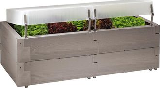 Juwel jardini&egrave;re sur&eacute;lev&eacute;e Timber + deux auvents thermiques 130 x 60 x 52 cm bac &agrave; fleurs