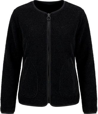 Ulla Popken Fleecejacke Teddyjacke Lederoptik-Piping Rundhals Langarm