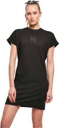 Urban Classics Ladies Cut On Sleeve Printed Tee Dress, Black/Black, 3XL