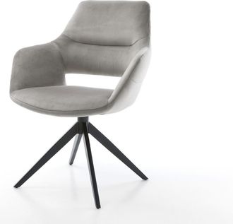 DELIFE Drehstuhl Yago-Flex mit Armlehnen Samt Grau Kreuzgestell breit Schwarz 360° drehbar Wippfunktion Taschenfederkern, Esszimmerstühle