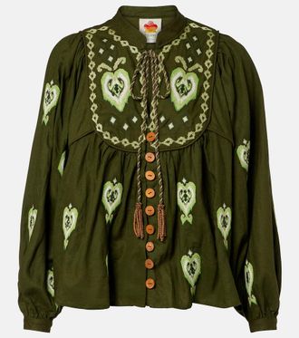 Farm Rio Bedruckte Bluse aus einem Leinengemisch