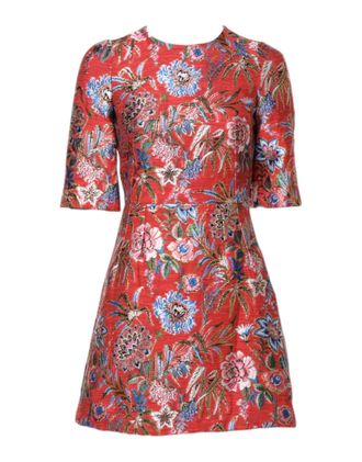 Dolce & Gabbana Womens Red Floral Jacquard A-Line Mini Dress
