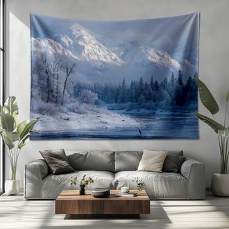 Generic Kind Teenager Wandteppich Wanddekoration 200x150cm Winter Wald Landschaftsmalerei Mikrofaser Wandteppich Wei&szlig; Kunst&auml;sthetik f&uuml;r Zuhause Studentenwohnh