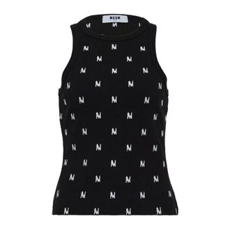 Msgm Msgm, Femme, Tops, Noir, Taille: 42 FR Haut &agrave; col b&eacute;nitier c&ocirc;tel&eacute;