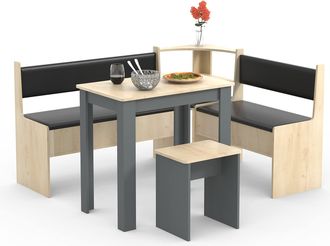 VCM Eckbankgruppe Sitzgruppe Esszimmergruppe Bank Tisch Hocker Esal Mini Anthrazit/Honig-Eiche
