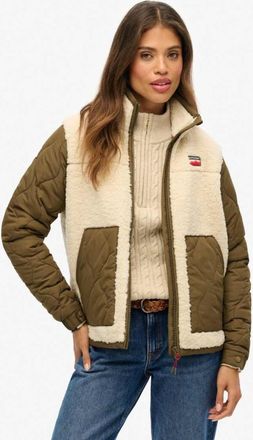 Superdry veste hybride en polaire sherpa beige avoine-Blanc