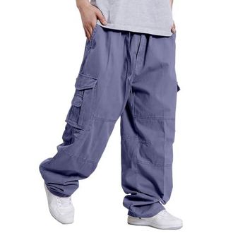 Generic Pantalon baggy pour homme - Coupe ample - Pantalon chino stretch - Pantalon de loisirs hippie - Pantalon sarouel avec plusieurs poches - Pantalon en t