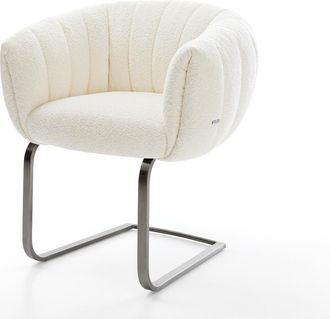 DELIFE Freischwinger Jada-Flex Boucl&eacute; Wei&szlig; Freischwinger flach Graphit Taschenfederkern, Esszimmerst&uuml;hle