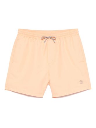 Brunello Cucinelli short de bain &agrave; logo brod&eacute; - Orange