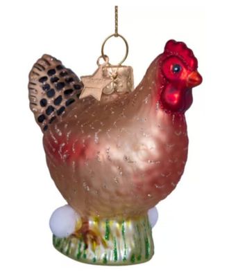 Vondels Ornament Glass Chicken w/Eggs H7.5cm
