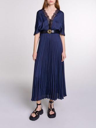 Maje Langes Plissee-kleid Mit Spitze - Marine/schwarz - Gr&ouml;&szlig;e 34 - Maje